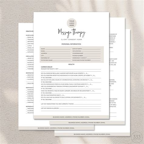 Massage Intake Form Client Consent Form Edit In Canva Spa Forms