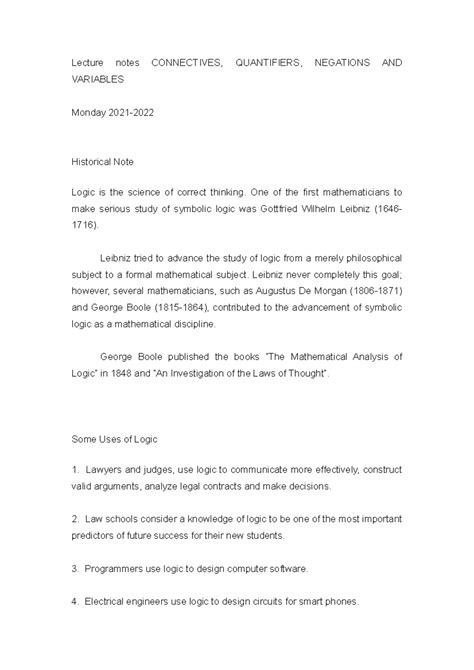 Lecture Notes Connectives Quantifiers Negations And Variables Lecture Notes Connectives