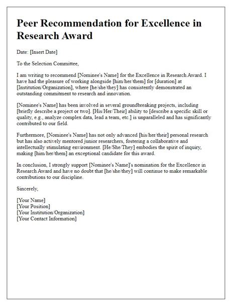Letter Template For Peer Recommendation For Award Nomination Free Samples In Pdf Letterin