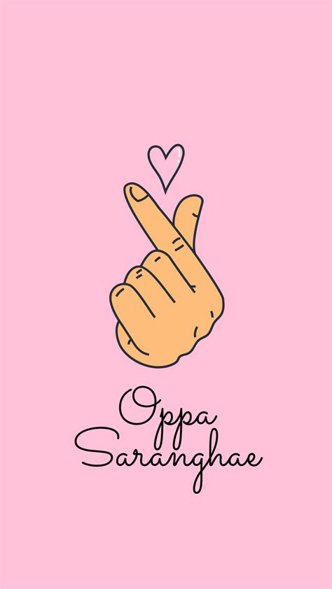 Download Oppa Saranghae And Finger Heart Wallpaper