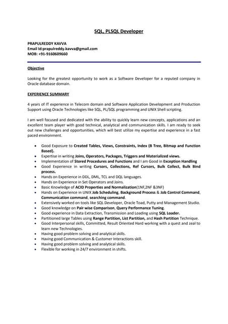 4 Years Of Exp In Plsql Doc