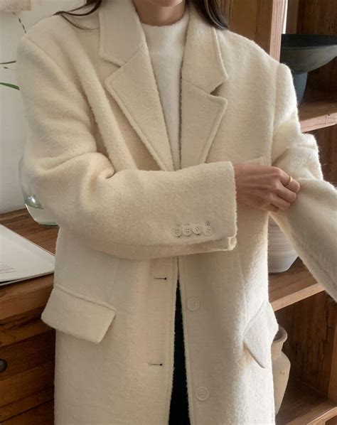 마드제이모우 아이당일 컴히얼 폭닥코트 싱글 아이보리 겨울 여성롱코트 뽀글이 울 핸드메이드코트