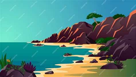Premium Vector Beach Landscape Background Premium Vector