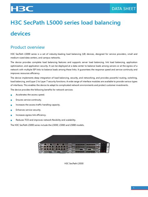 H3c Secpath L5000 Series Load Balancing Devices Data Sheet Pdf Load Balancing Computing