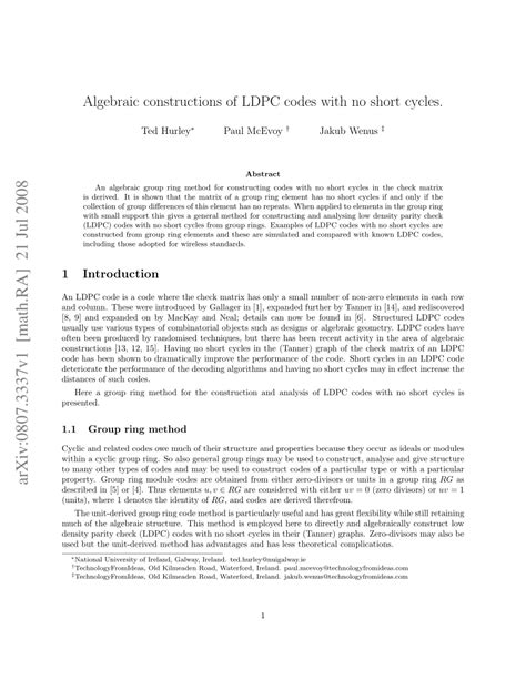 pdf algebraic constructions of ldpc codes with no short cycles