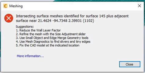 Error Intersecting Surface Meshes Identified For Surface Plus Adjacent Surface Near