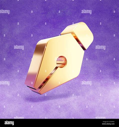 Pen Nib Icon Gold Glossy Pen Nib Symbol Isolated On Violet Velvet