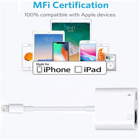 Getuscart [apple Mfi Certified] Lightning To Rj45 Ethernet Adapter 2 In 1 Ethernet Lan Network