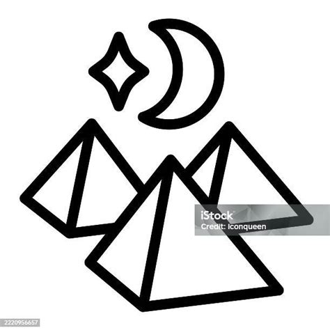 Pyramids With Moon And Stars Line Icon Egyptian History Concept Vector Graphics Stone Monuments