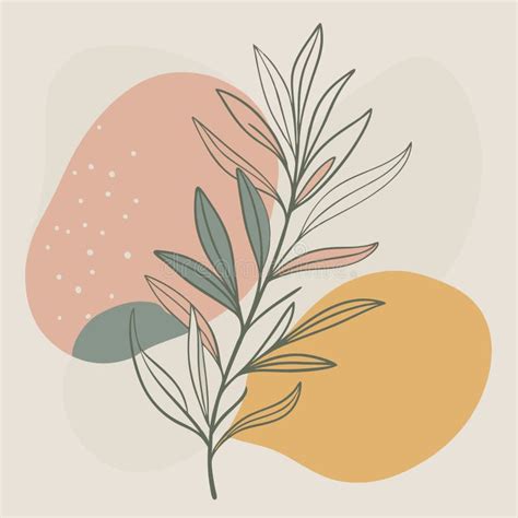 Elegant Botanical Design With Leaves And Abstract Shapes In Soft Pastel Colors Stock Vector