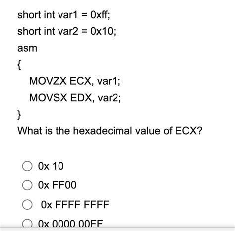 Solved Short Int Var1 Oxff Short Int Var2 0x10 Asm