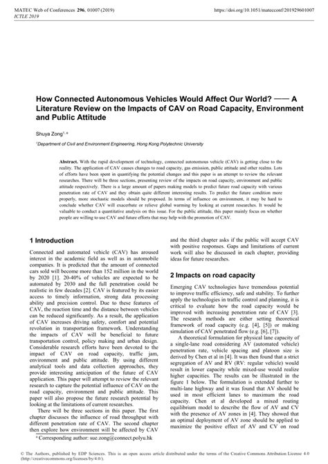 Pdf How Connected Autonomous Vehicles Would Affect Our World —— A Literature Review On The