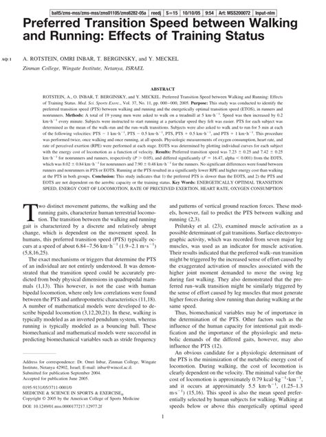 Pdf Preferred Transition Speed Between Walking And Running Effects Of Training Status