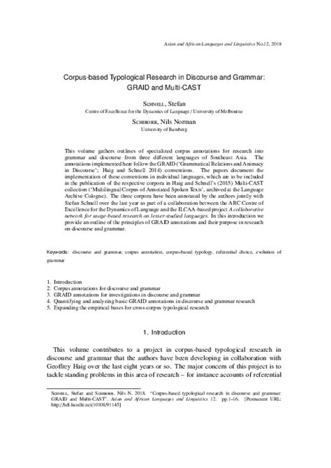 Pdf Corpus Based Typological Research In Discourse And Grammar Graid