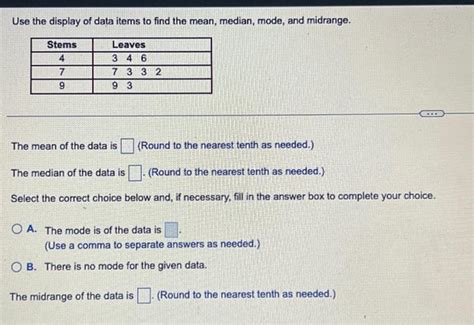 Solved Use The Display Of Data Items To Find The Mean
