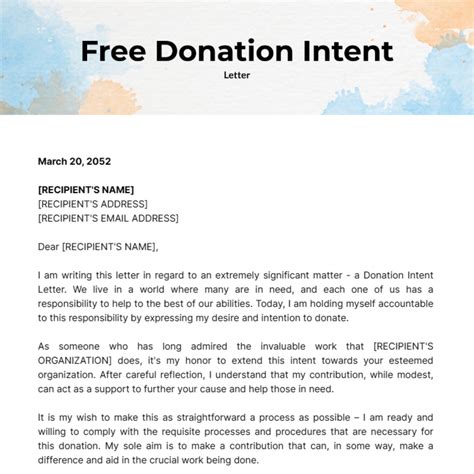 Donation Intent Letter Template Edit Online And Download Example