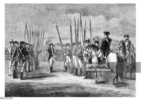 Old Engraved Illustration Of Surrender Of Charles Cornwallis To George