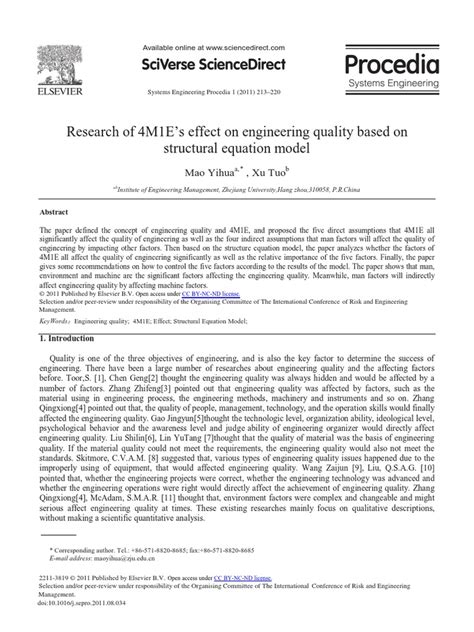 Research Of 4m1es Effect On Engineering Quality Based Pdf Structural Equation Modeling
