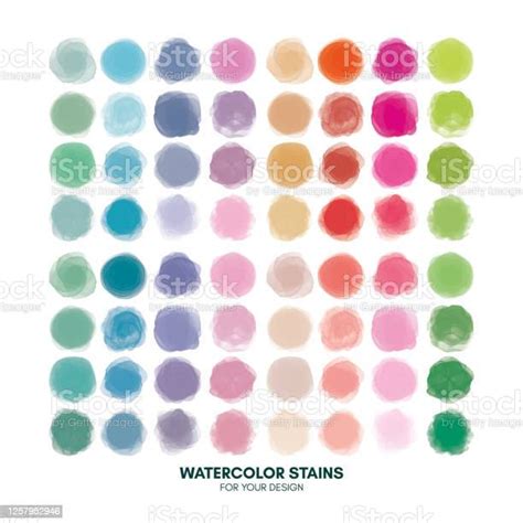 흰색으로 분리 된 둥근 모양 얼룩 원 Blobs를 그린 다채로운 수채화 손 세트 예술 디자인 일러스트레이션 개체 그룹에 대한 스톡 벡터 아트 및 기타 이미지 Istock