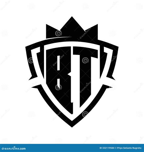 Bt Letter Bold Monogram Triangle Curve Shield Shape With Crown Black And White Background Color