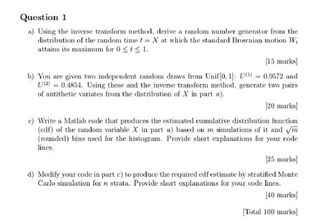 Solved Question Using The Inverse Transform Method Derive A Random