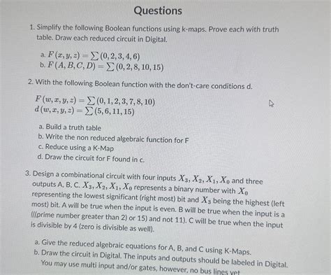 Solved Questionssimplify The Following Boolean Functions