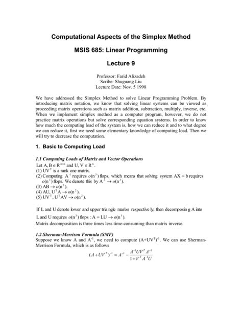 Computing Load Of The Simplex Method