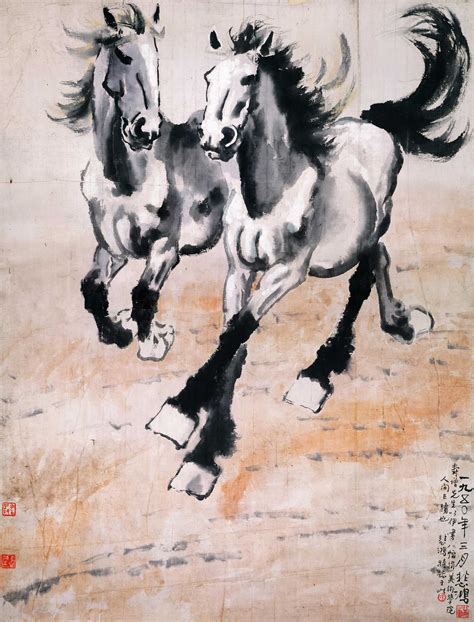 0026 近现代徐悲鸿骏马高清图TIF格式 近现代 徐悲鸿 淡色双马轴 101 5X77国画超高清大图原图扫描真迹全图书画图片下载