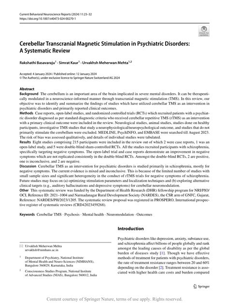 Cerebellar Transcranial Magnetic Stimulation In Psychiatric Disorders