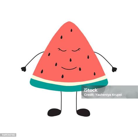 육즙이 많은 빨간 수박의 벡터 그림 수박 캐릭터 여름 컨셉입니다 여름 휴식 0명에 대한 스톡 벡터 아트 및 기타 이미지 0명