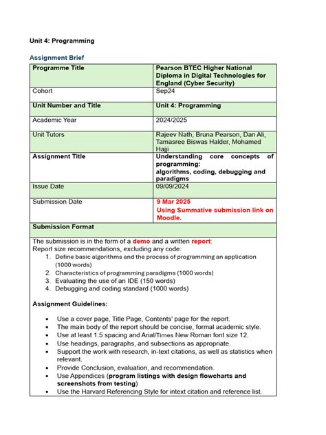 Unit 4 Sep24 Dt Assignment Brief Pdf Computer Programming Plagiarism