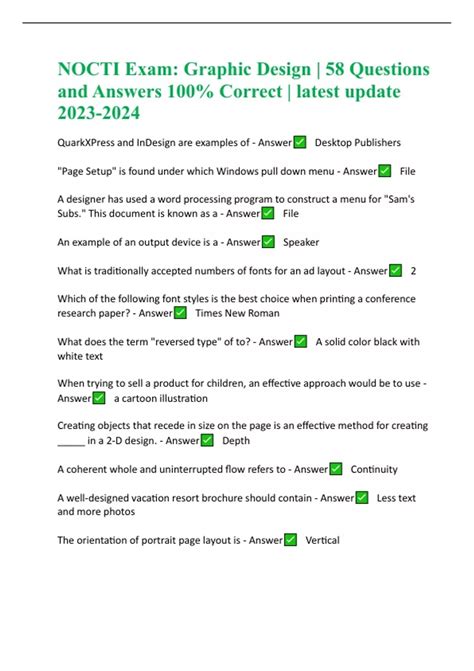 Nocti Exam Graphic Design 58 Questions And Answers 100 Correct Latest Update Nocti