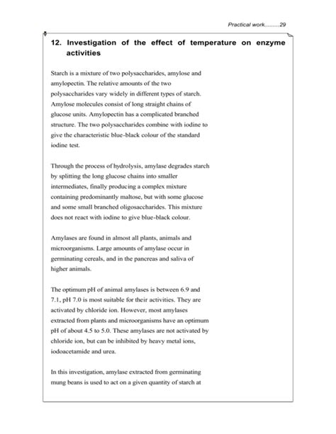 12 Investigation Of The Effect Of Temperature On Enzyme Activities