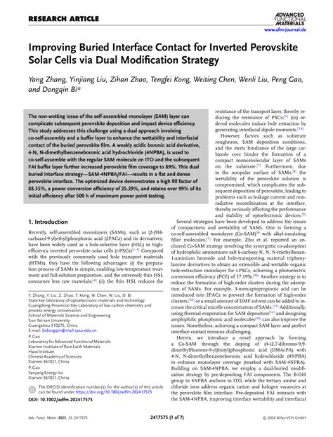 Improving Buried Interface Contact For Inverted Perovskite Solar Cells