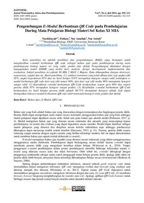 Pdf Pengembangan E Modul Berbantuan Qr Code Pada Pembelajaran Daring
