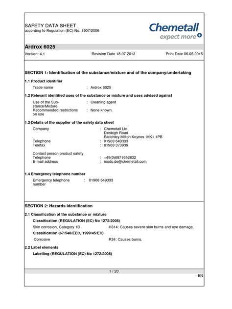 Ardrox 6025 Safety Data Sheet Pdf
