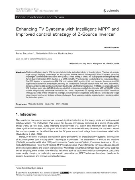 Enhancing Pv Systems With Intelligent Mppt And Improved Control
