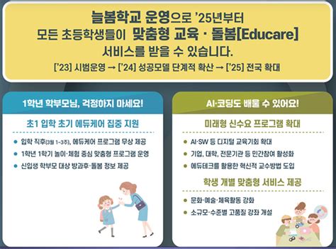 오후 8시까지 돌봄 가능한 늘봄학교 시범운영2025년 전면확대