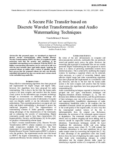 pdf a secure file transfer based on discrete wavelet transformation