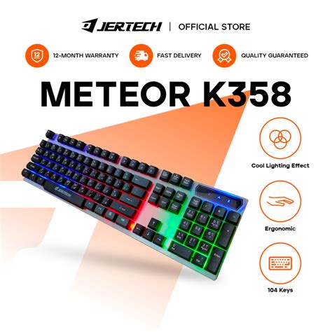 Jertech K Meteor Keys Full Size LED Gaming Keyboard White Black White Wired