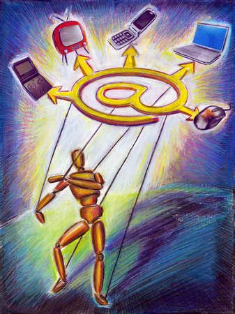 Stock Illustration Puppet Attached To Technology Symbols Overhead