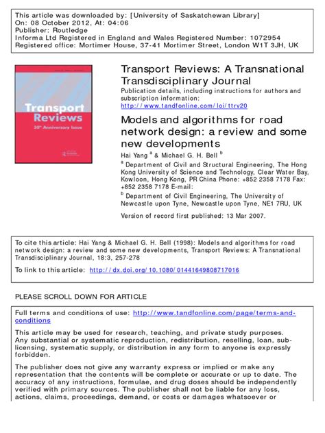 models and algorithms for road network design pdf