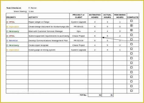 Excel List Templates Free Of Task Checklist Template Free Word Excel Pdf