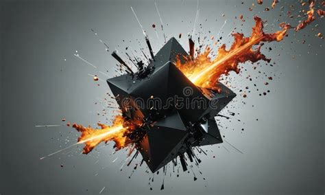 3d Black Cube Like Object With Triangular Shape Surrounded By Orange And Yellow Sparks Against