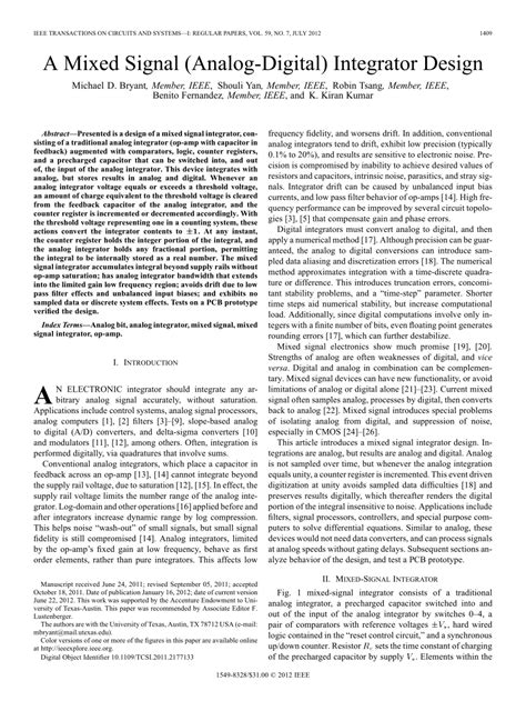 Pdf A Mixed Signal Analog Digital Integrator Design