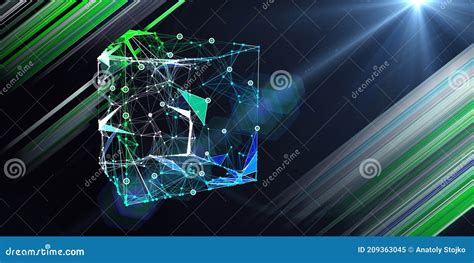 Big Data Abstract Background With 3d Wireframe Box And Blurred Lines