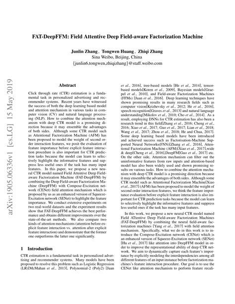Pdf Fat Deepffm Field Attentive Deep Field Aware Factorization Machine