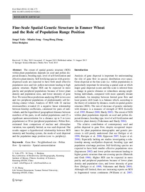 Pdf Fine Scale Spatial Genetic Structure In Emmer Wheat And The Role Of Population Range Position