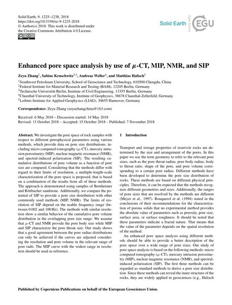 Pdf Enhanced Pore Space Analysis By Use Of μ Ct Mip Nmr And Sip
