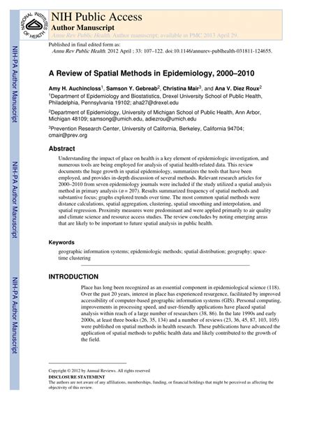 Pdf A Review Of Spatial Methods In Epidemiology 2000 2010